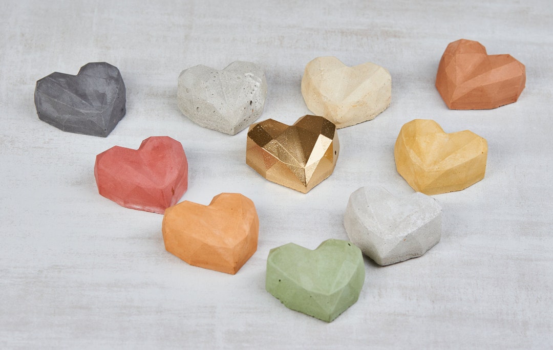Concrete Paperweight. Cute Desk Decor. Geometric Heart Ornament. Unique ...