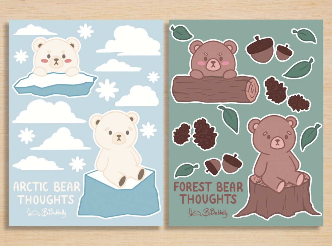 Cute Bear Sticker Sheets, Climate Change Awareness, Bear Thoughts, Bear ...