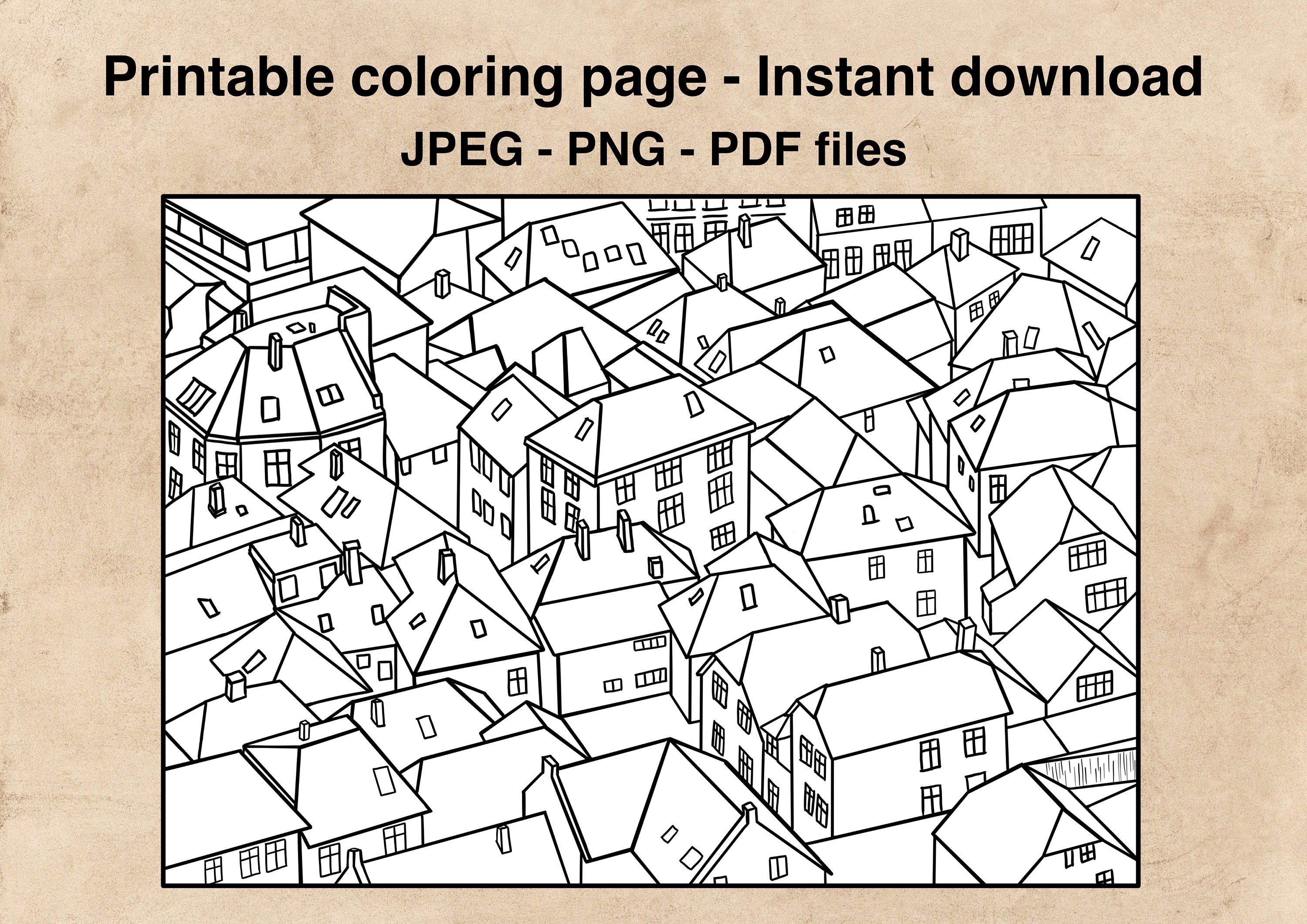 Buy Rooftop Printable Coloring Page Line-art Illustration Online in ...
