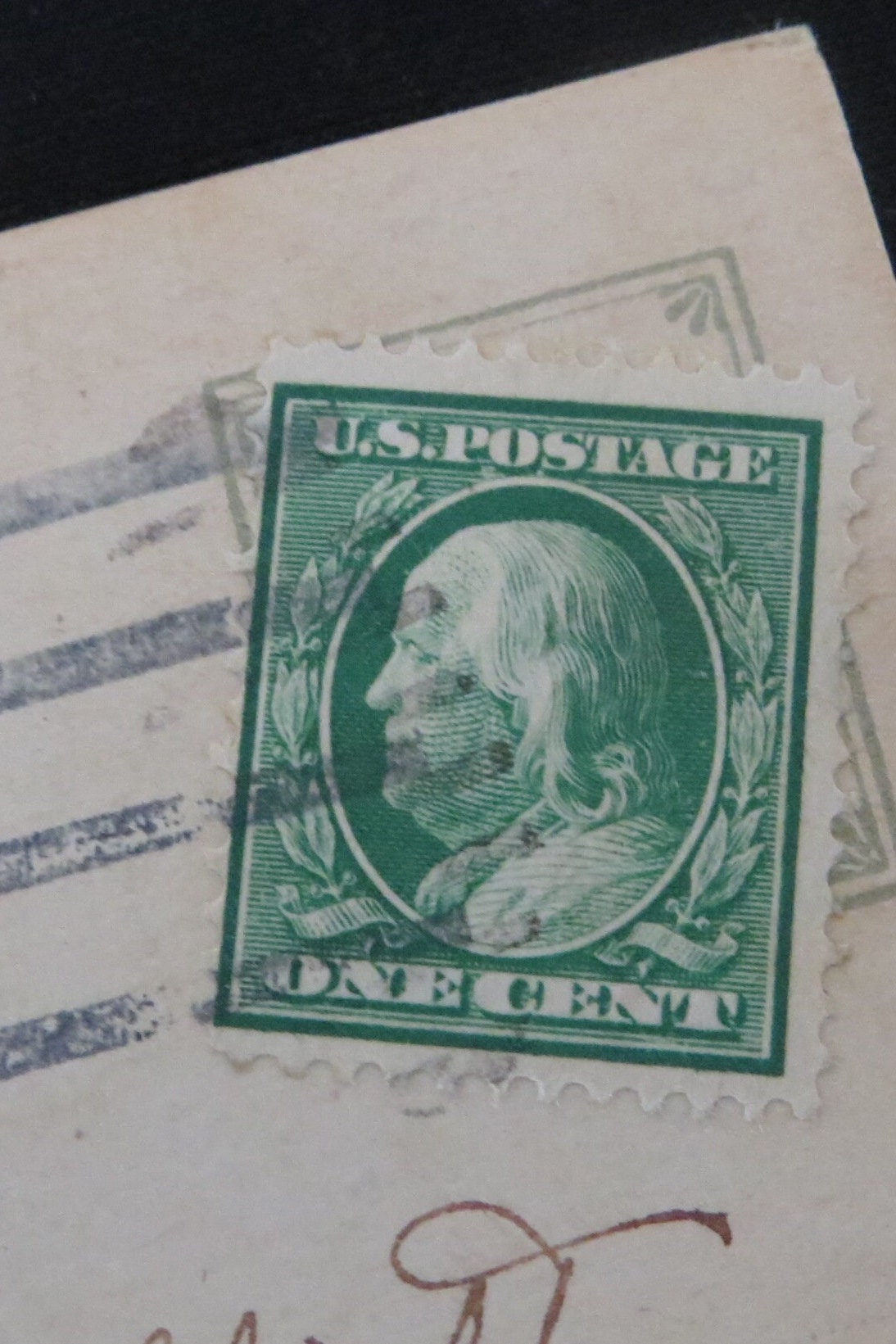 Rare 1 Cent Benjamin Franklin Green Box Stamp on Postmarked 1914 ...