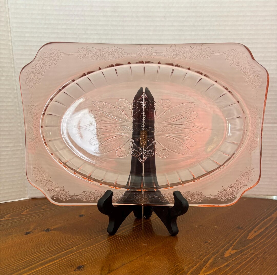 Vintage Jeannette Pink Depression Glass Adam Rectangular Platter - 11. ...