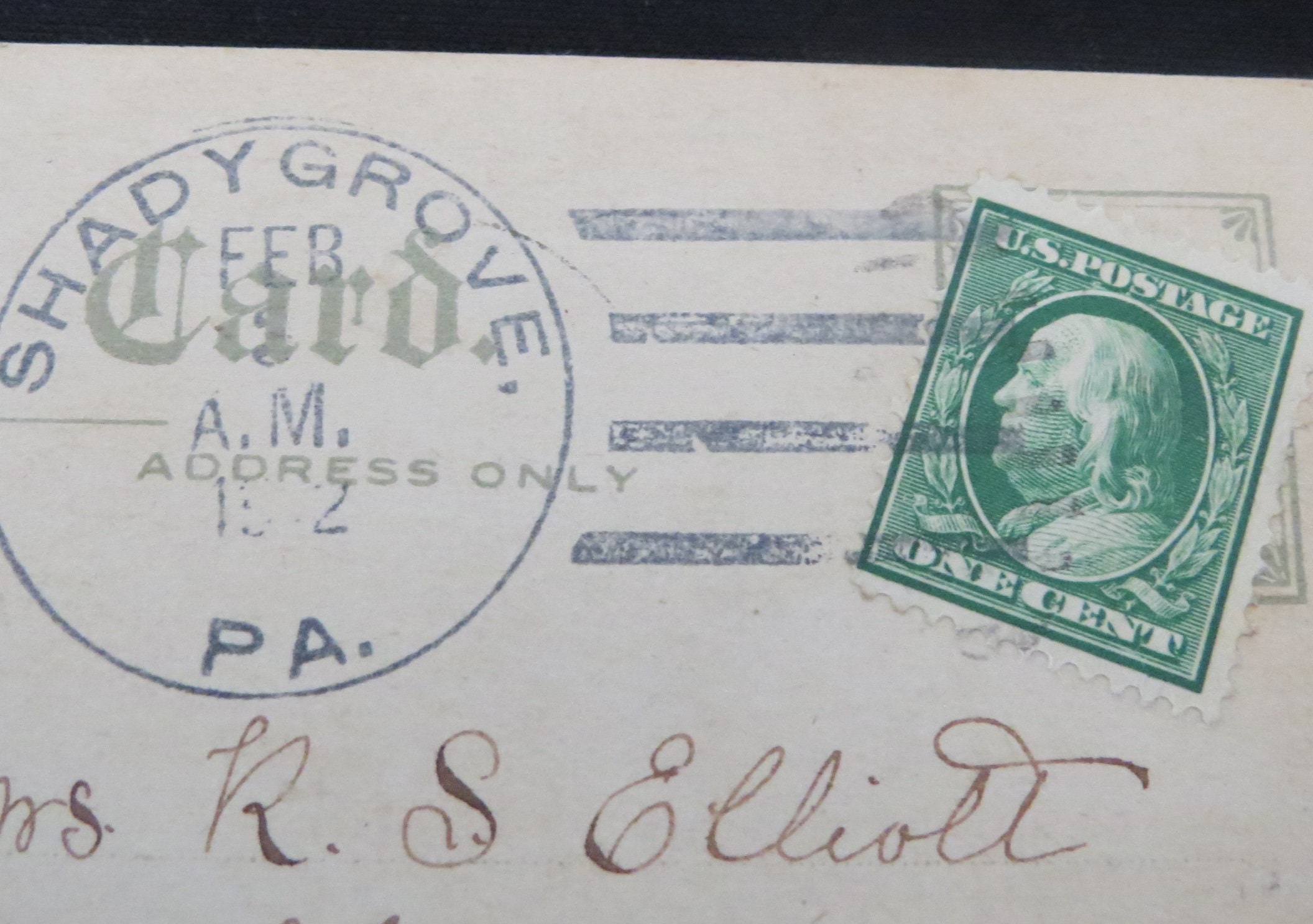 Rare 1 Cent Benjamin Franklin Green Box Stamp on Postmarked 1914 ...