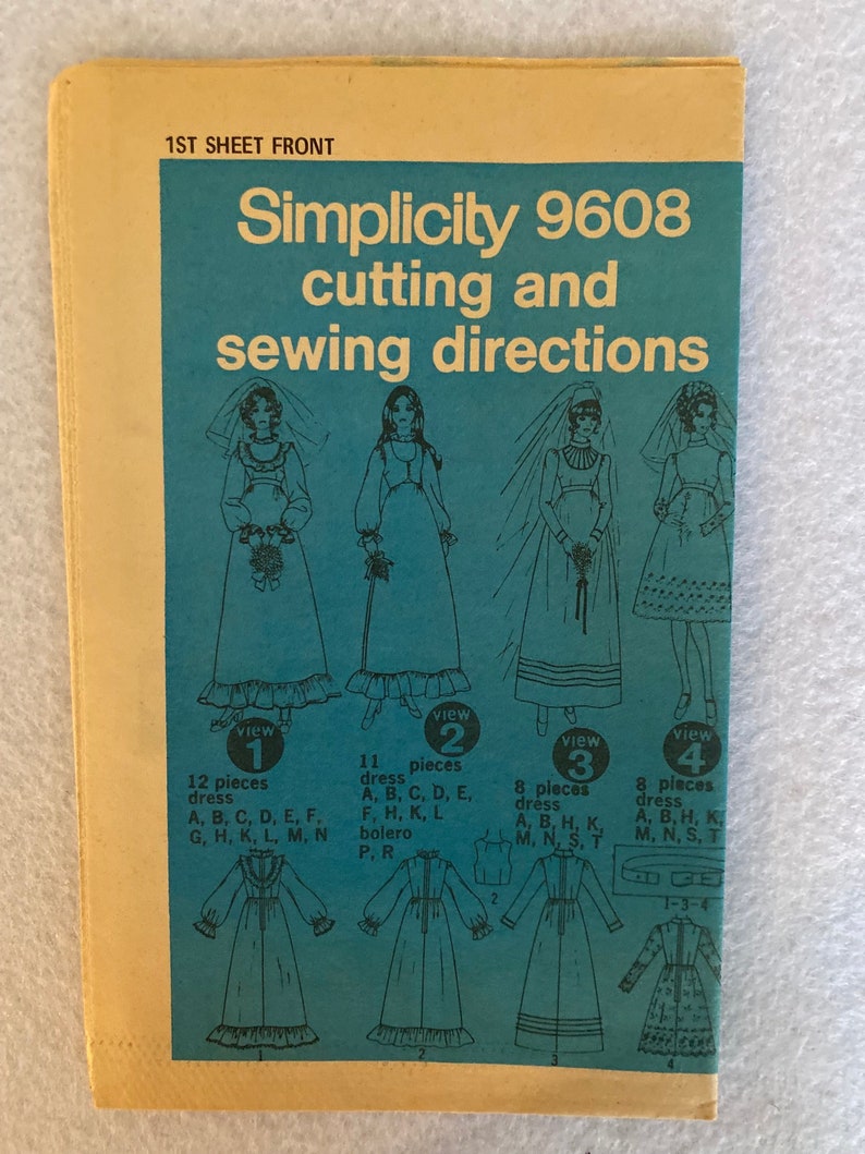 Vintage Simplicity Pattern 9608 Misses Wedding Dress or Bridesmaid ...