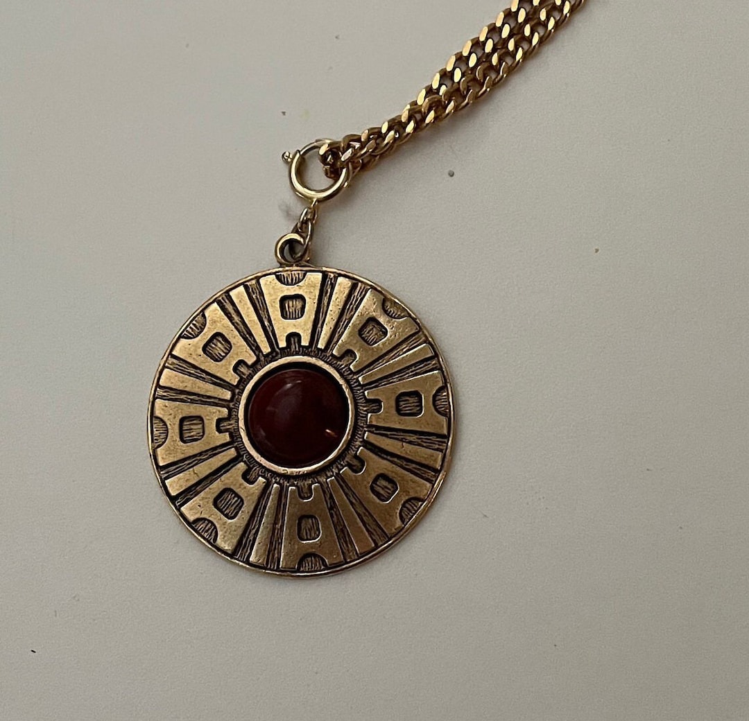Vintage Sarah Coventry 1970's Safari Medallion Necklace With Red Lucite ...