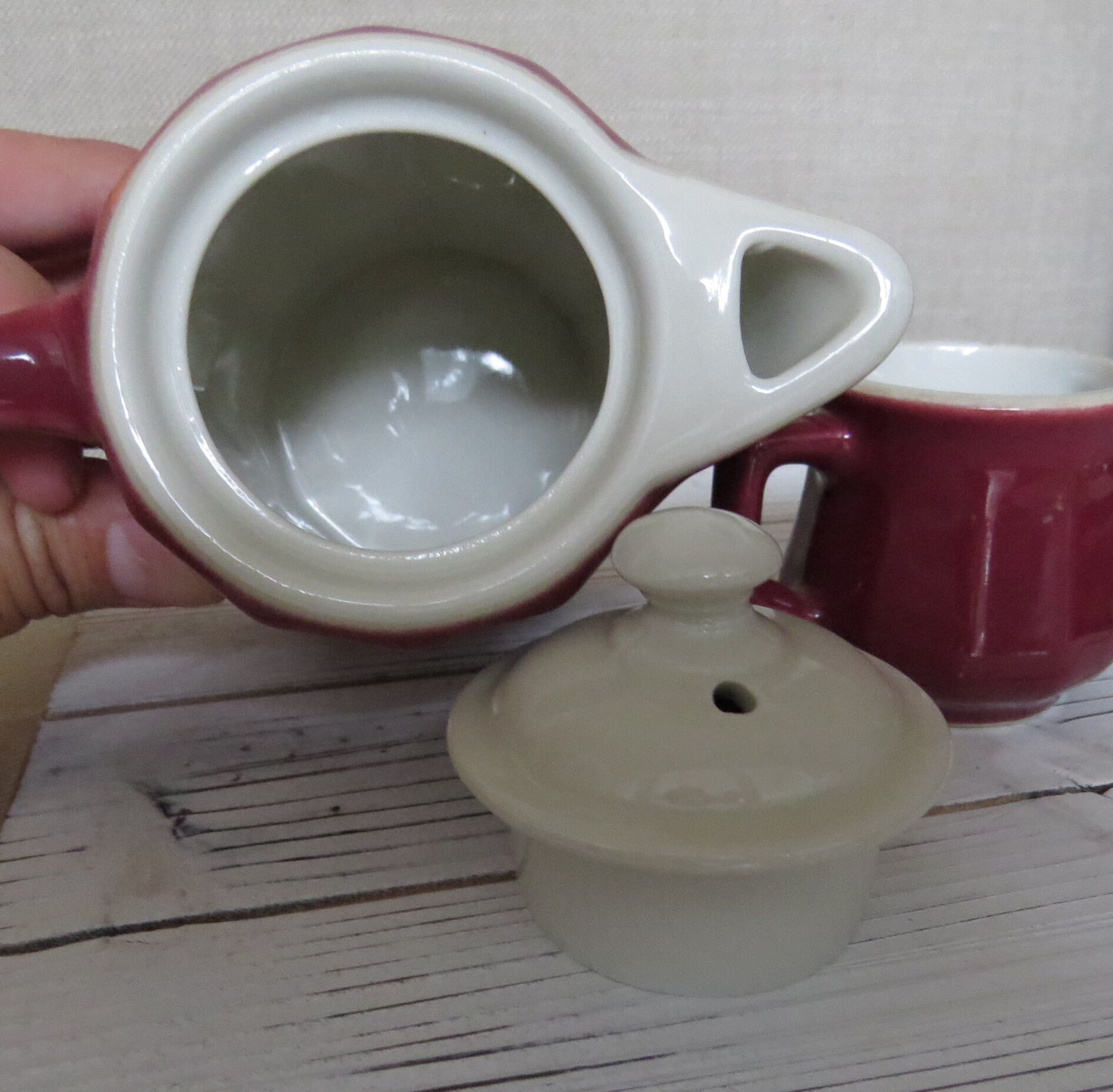 Vintage Hall Restaurant Ware Cranberry/maroon and White Ribbed 1 Cup ...