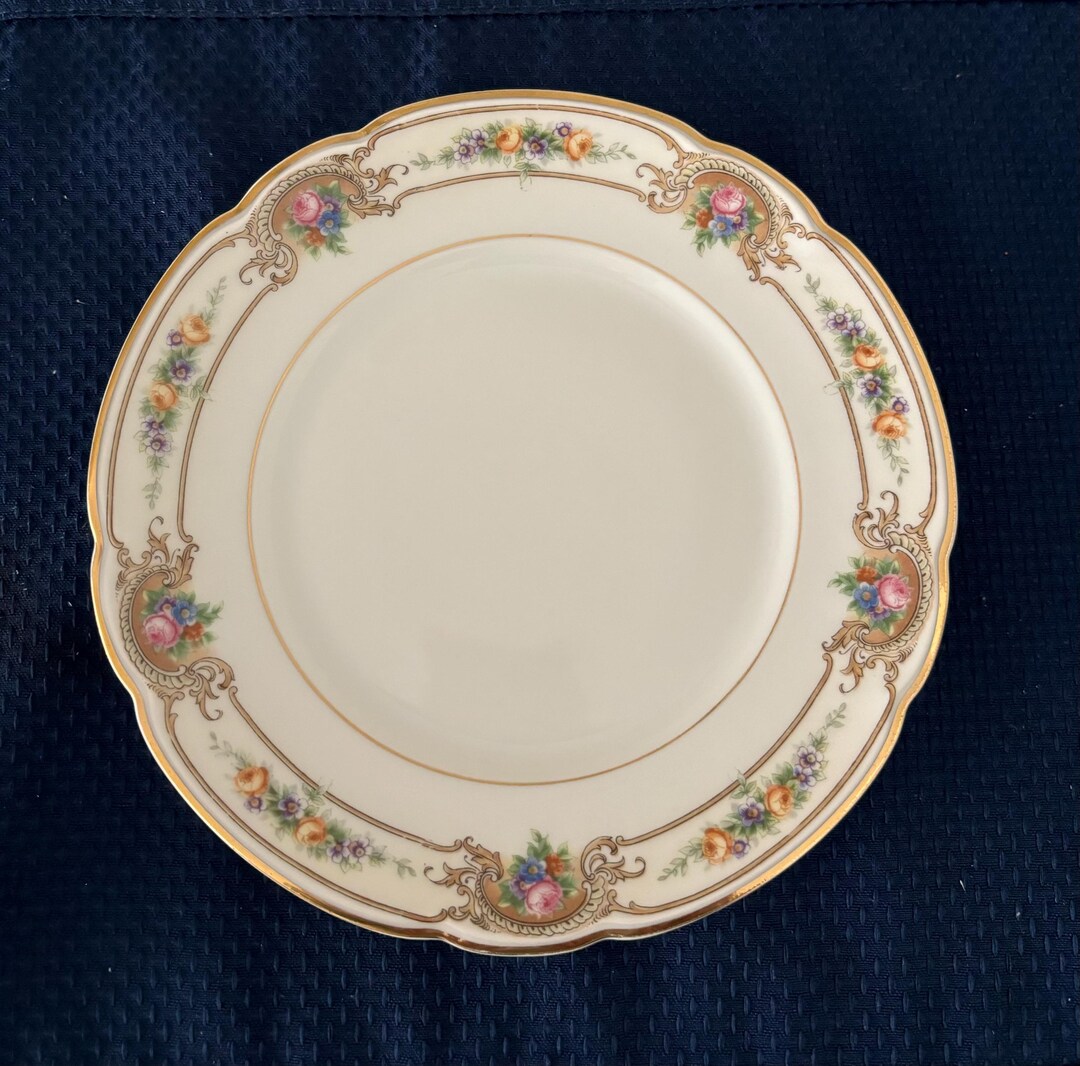 Vintage Black Knight Bavaria Salad Plate: Scalloped Floral Ivory China ...