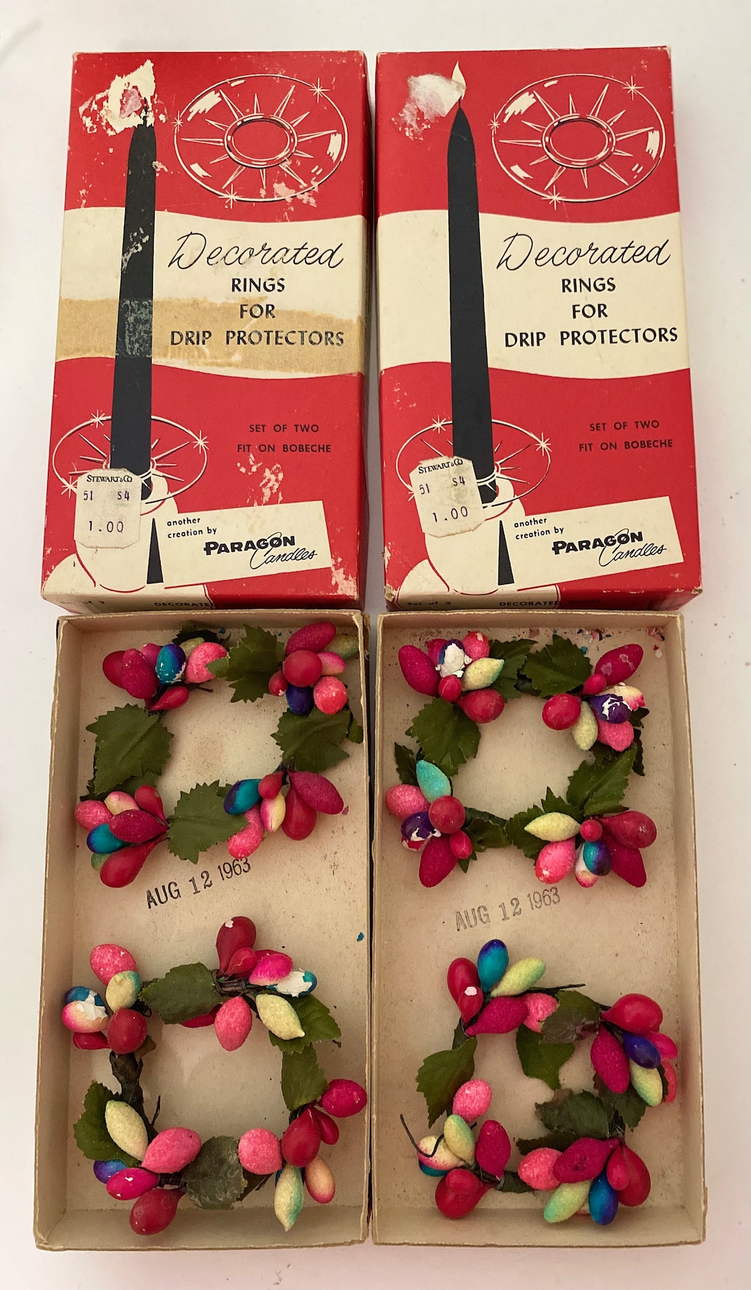 1963 Paragon Candles Drip Protectors With Holly and Ivy Design Two ...