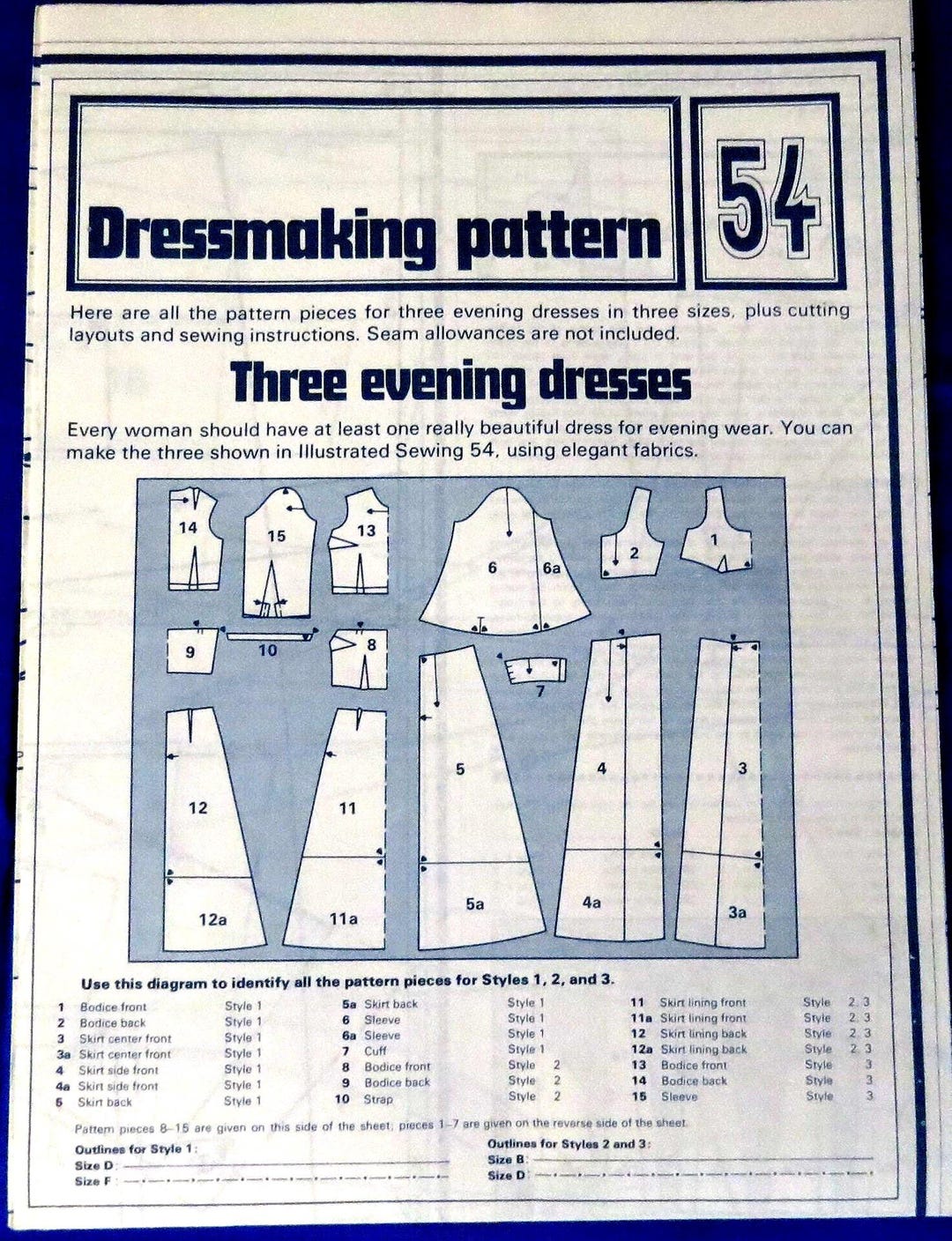 Sewing Pattern for Three Evening Dresses. Vintage 1970's Trace/cut ...