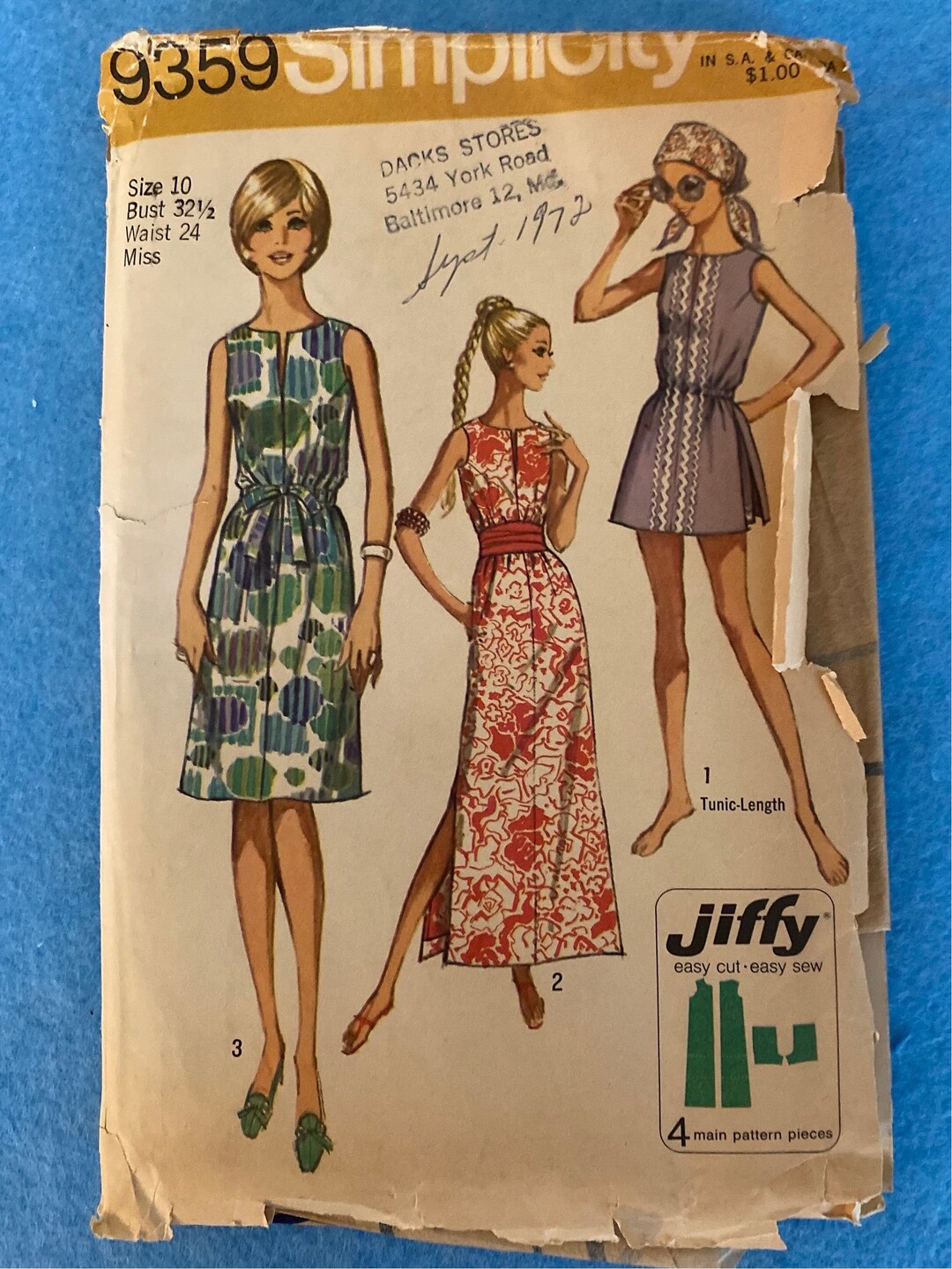 Retro 1971 Misses Dress Sewing Pattern 9359 Size 10 by Simplicity - Etsy