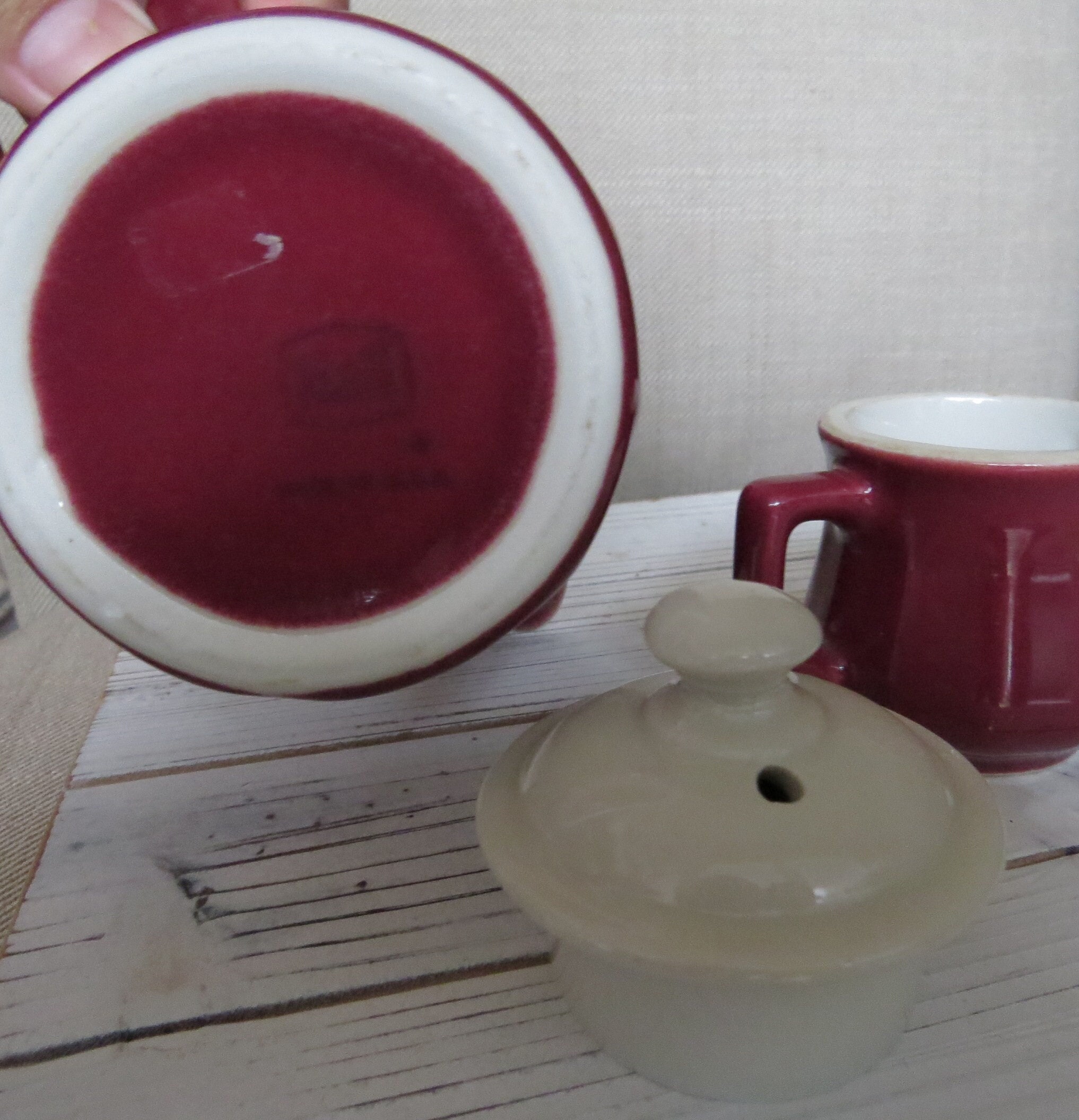 Vintage Hall Restaurant Ware Cranberry/maroon and White Ribbed 1 Cup ...