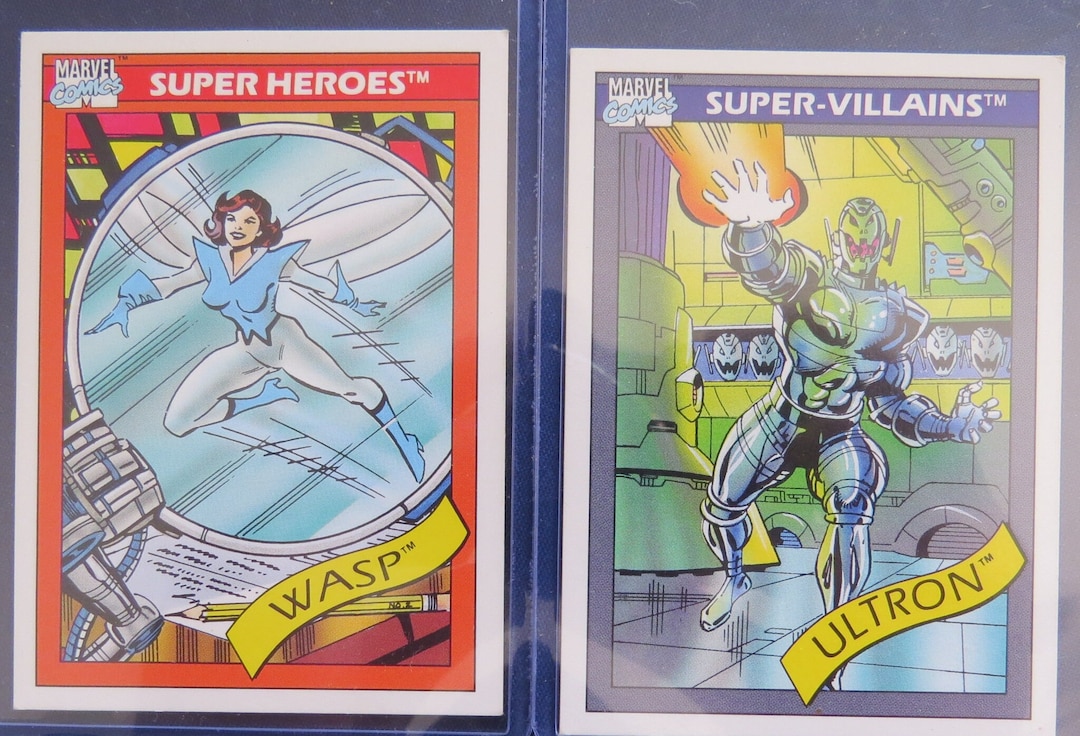Vintage 1990 Marvel Impel Rare ULTRON (#61) WASP (#51) Lot. Few and Far ...