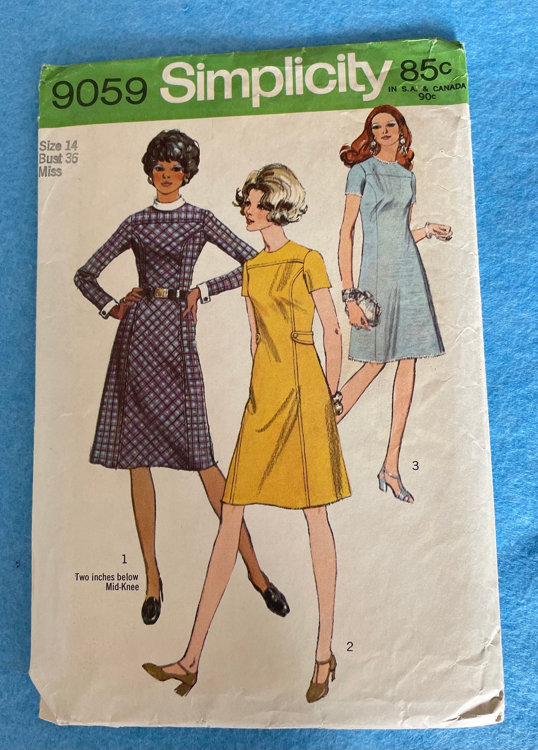 Vintage Simplicity Pattern 9059 Size 14 Misses Dress in Two Lengths ...