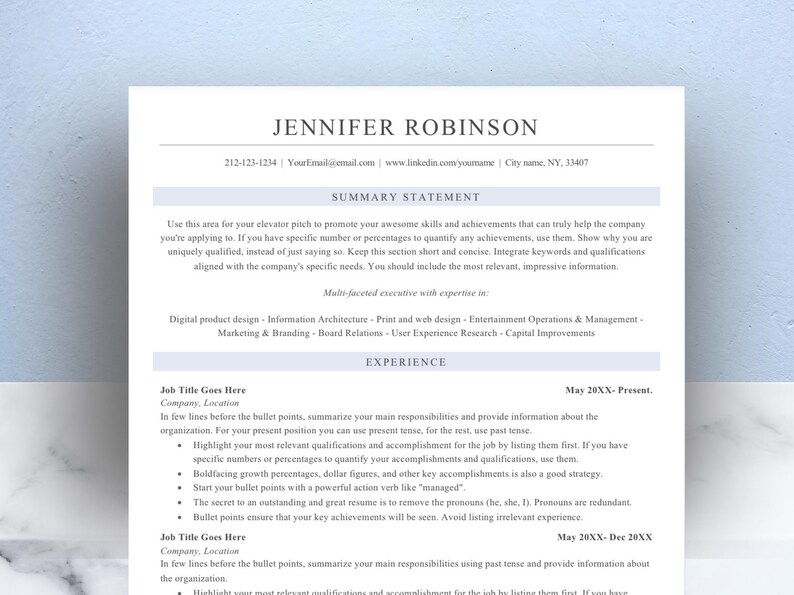 Simple Professional Resume Template - Etsy