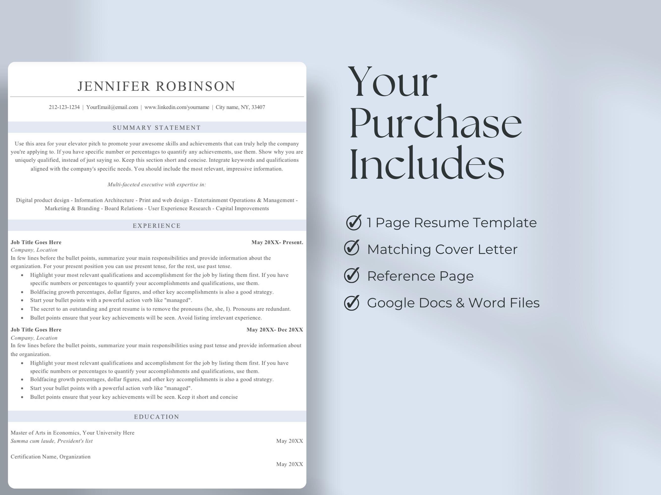 Simple Professional Resume Template - Etsy