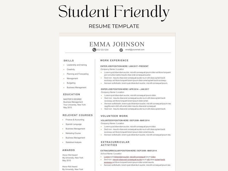 Sleek STUDENT Resume Template - Etsy