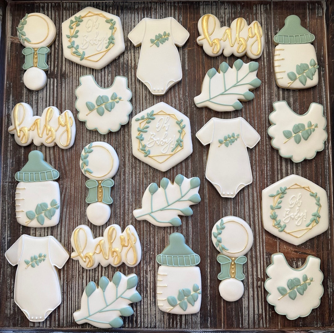 Baby Shower Sugar Cookies, Oh Baby Cookies, Eucalyptus Cookies ...