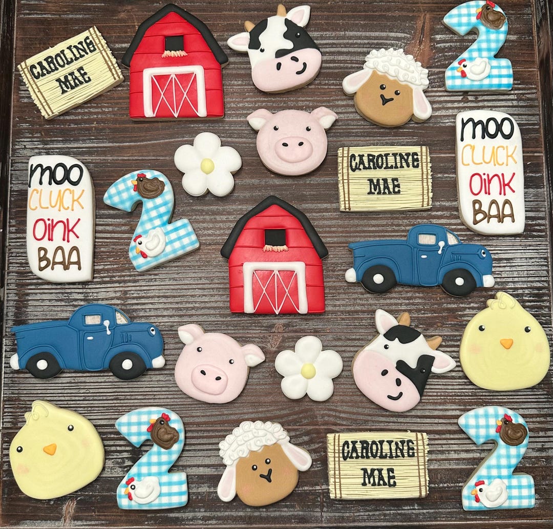 Farm Animal Birthday Sugar Cookies W/royal Icing: Barnyard Birthday ...