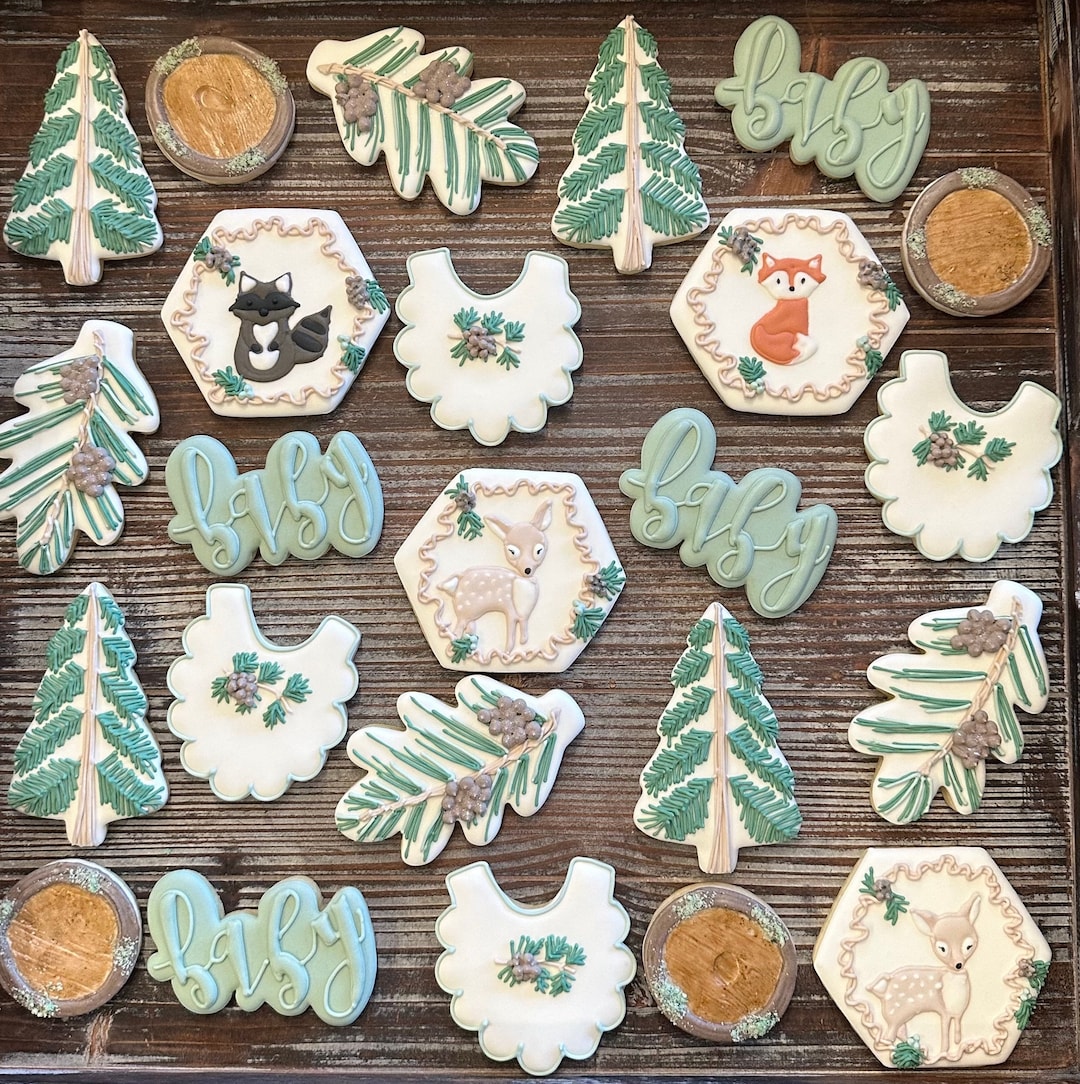 Woodland Baby Shower Sugar Cookies W/royal Icing: Forest Animals, Pine ...