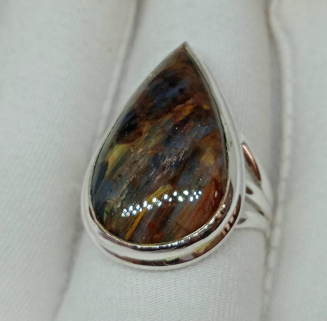 Natural Tiger Iron Teardrop Shape Cabochon Gemstone 925 Sterling Silver ...