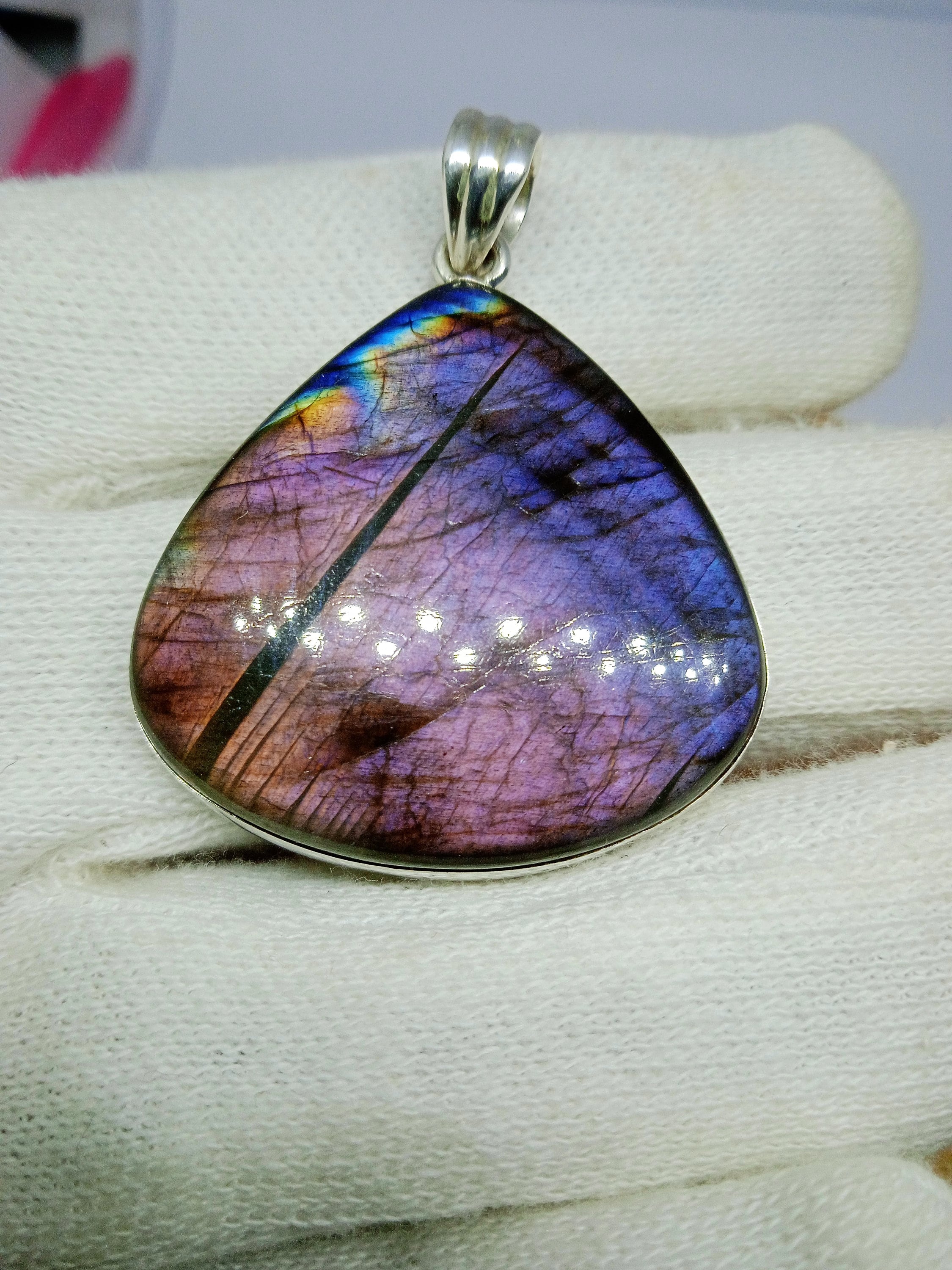 Genuine Labradorite 925 Sterling Silver Pendant, Large Purple ...