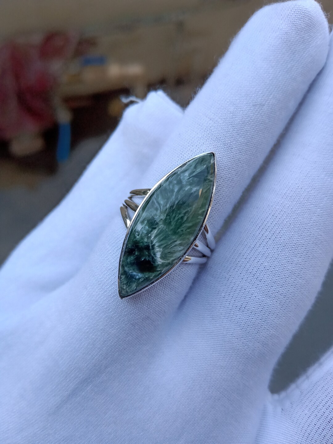 Seraphinite Ring, Solid 925 Sterling Silver Ring, Seraphinite Silver ...