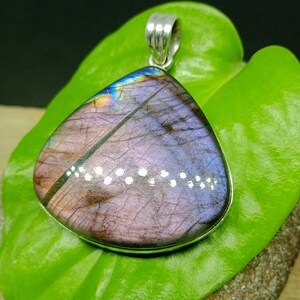 Genuine Labradorite 925 Sterling Silver Pendant, Large Purple ...