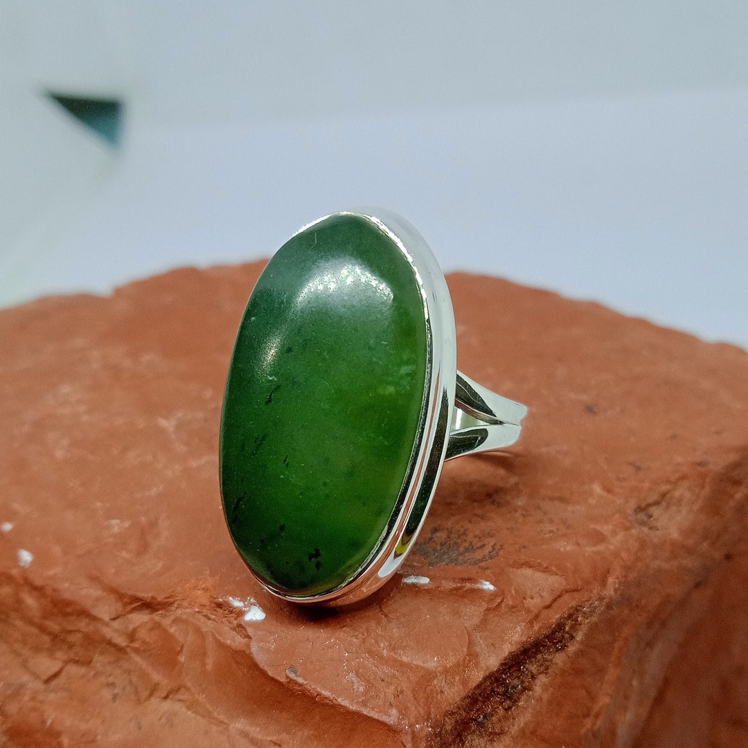 Large Oval Serpentine 925 Sterling Silver Handmade Ring, Bold Green ...