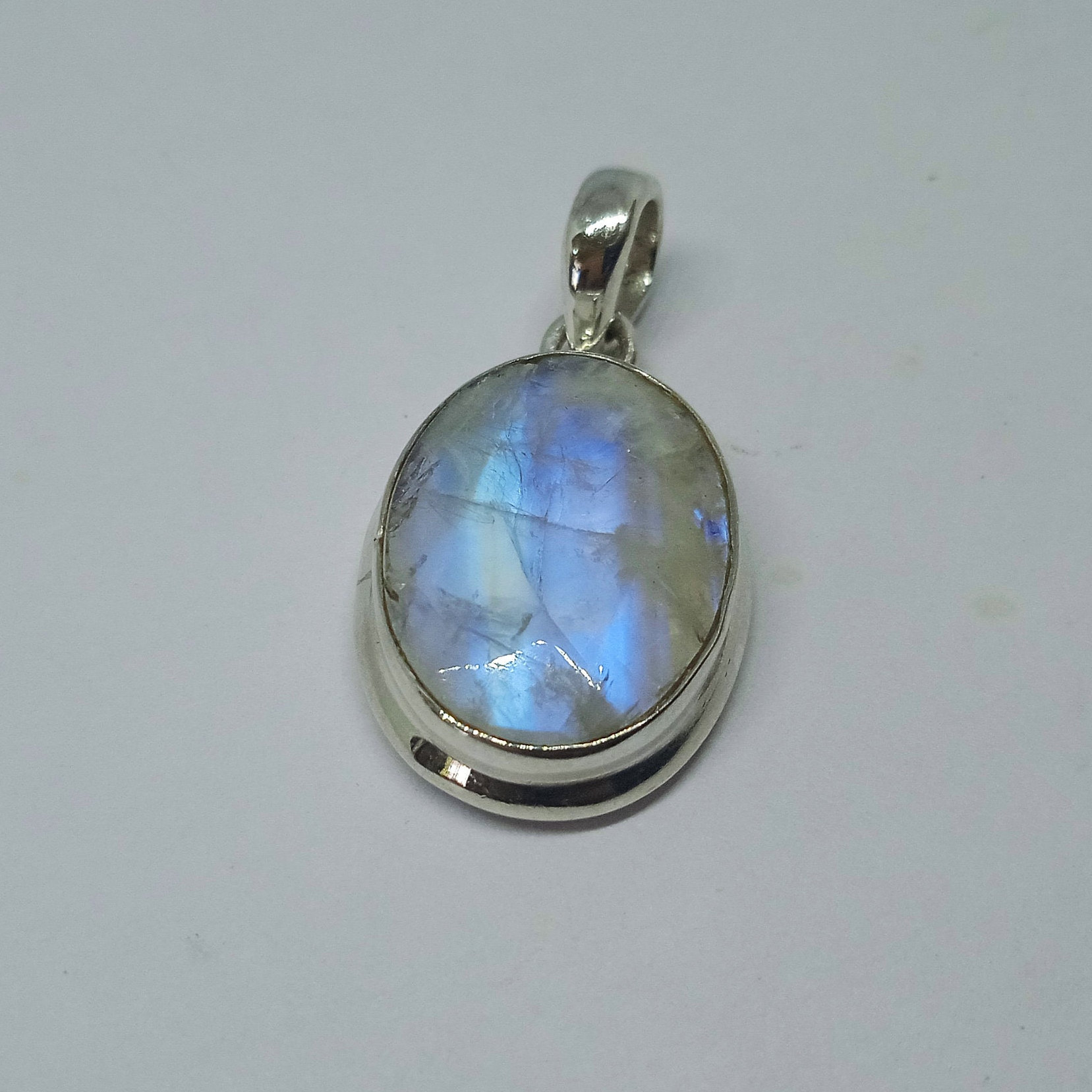 Oval Rainbow Moonstone Cut Stone Pendant, Solid 925 Sterling Silver ...