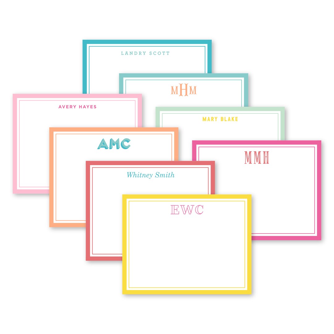 Personalized Notecard Set, Colorful Flat Cards, Set of Flat Cards ...