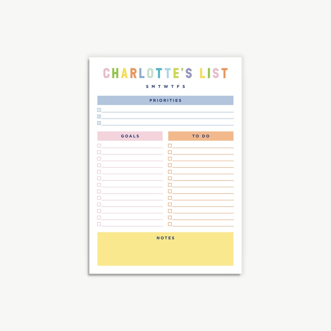 Personalized Weekly Planner Notepad, Days of the Week Notepad, Monogram ...