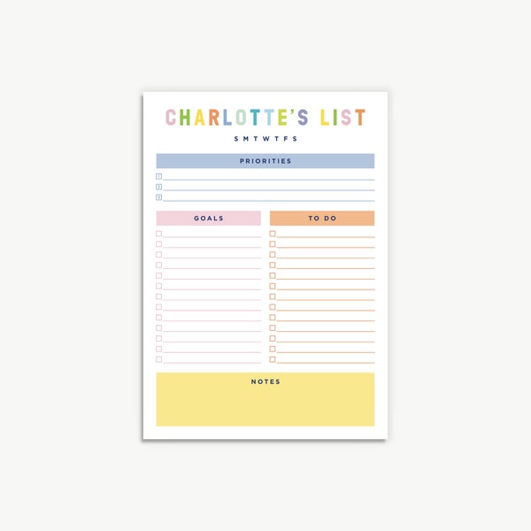 Days of the Week Notepad - Etsy