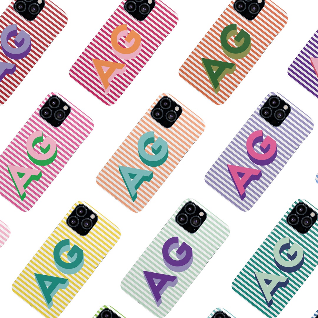 Colorful Mini Stripe Two Letter Monogram iPhone 15 Case Custom - Etsy