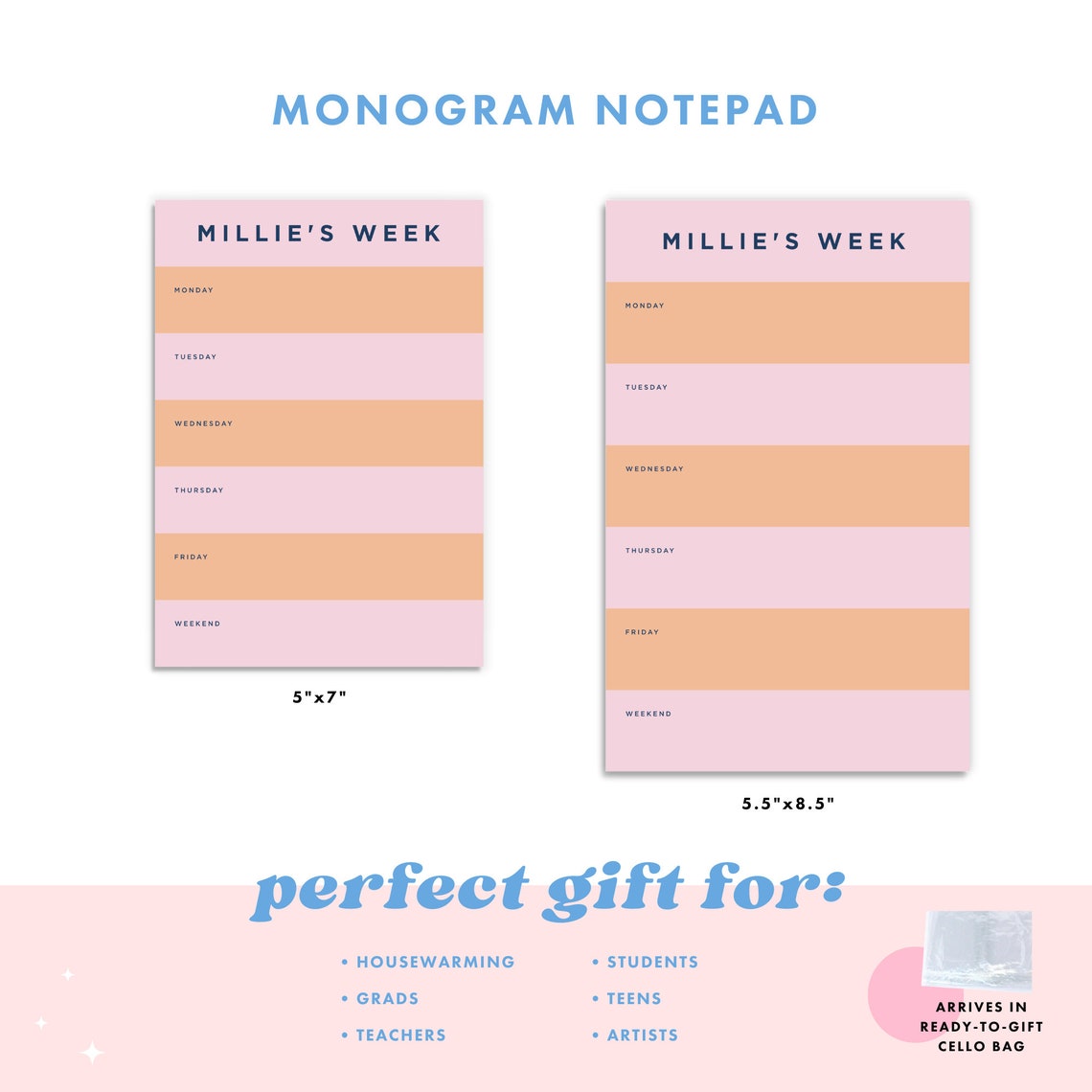 Personalized Weekly Planner Notepad Days of the Week Notepad - Etsy