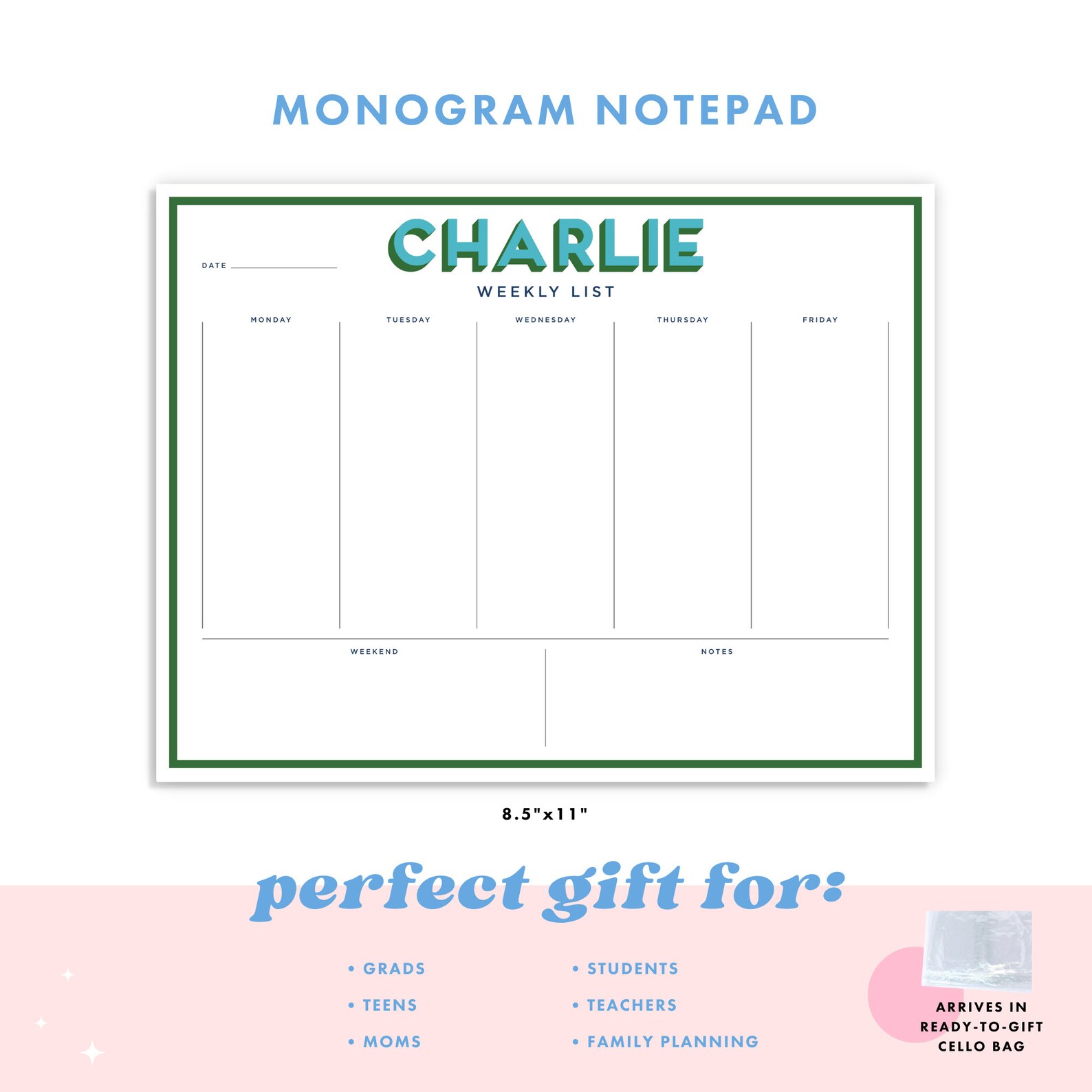 Custom Weekly Planner Notepad Days of the Week Notepad - Etsy