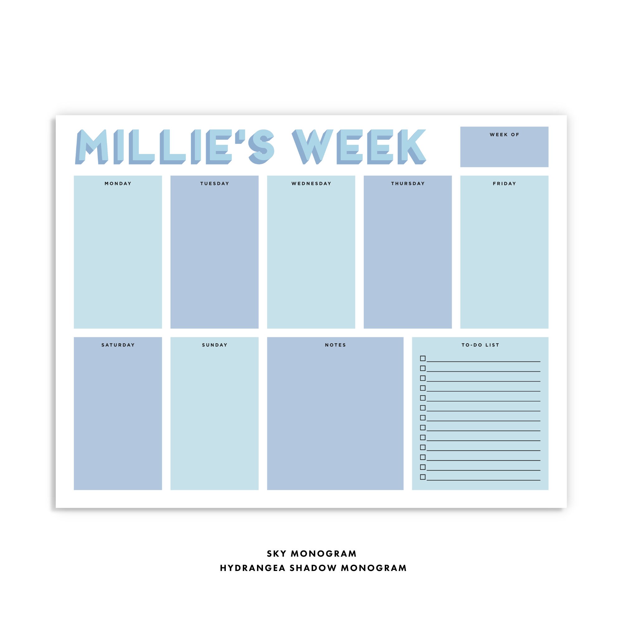 Custom 2024 Weekly Planner Notepad, Days of the Week Notepad, Monogram ...