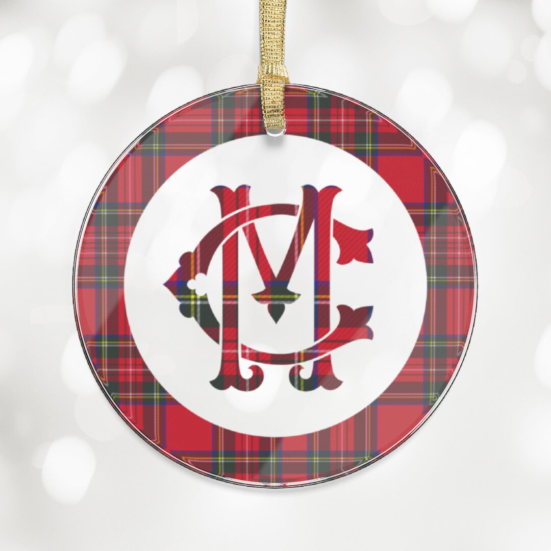 Monogram Acrylic Ornament, Tartan Ornament, Preppy Christmas Ornament ...