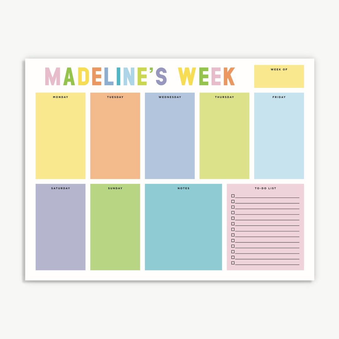Custom Weekly Planner Notepad, Days of the Week Notepad, Monogram ...