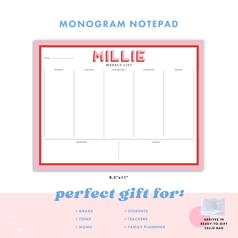 Custom Weekly Planner Notepad Days of the Week Notepad - Etsy