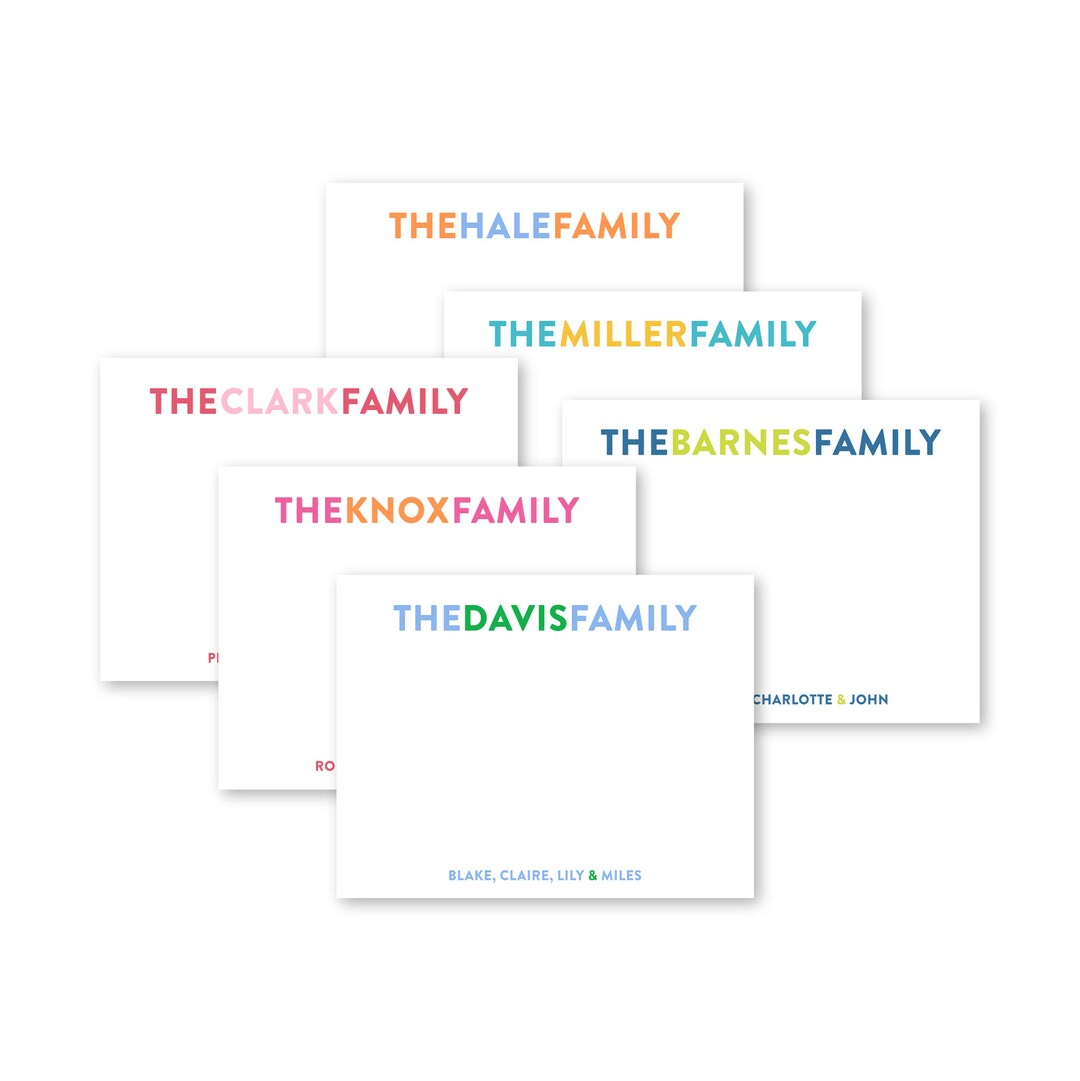 Family Stationery Set, Colorful Note Cards, Family Thank You Notes, A2 ...