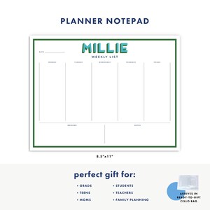 Custom Weekly Planner Notepad, Days of the Week Notepad, Monogram ...