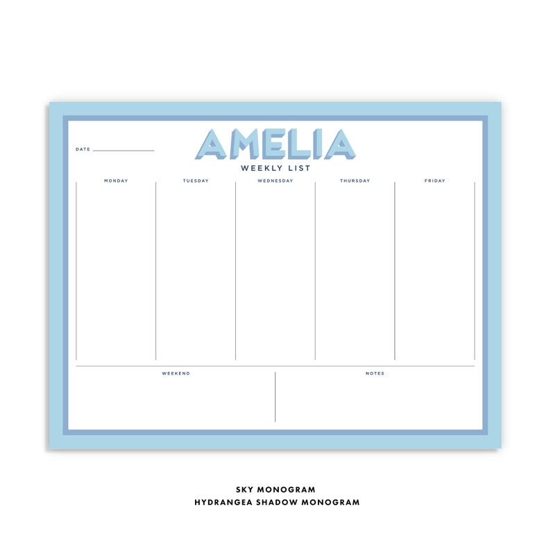 Custom Weekly Planner Notepad, Days of the Week Notepad, Monogram ...