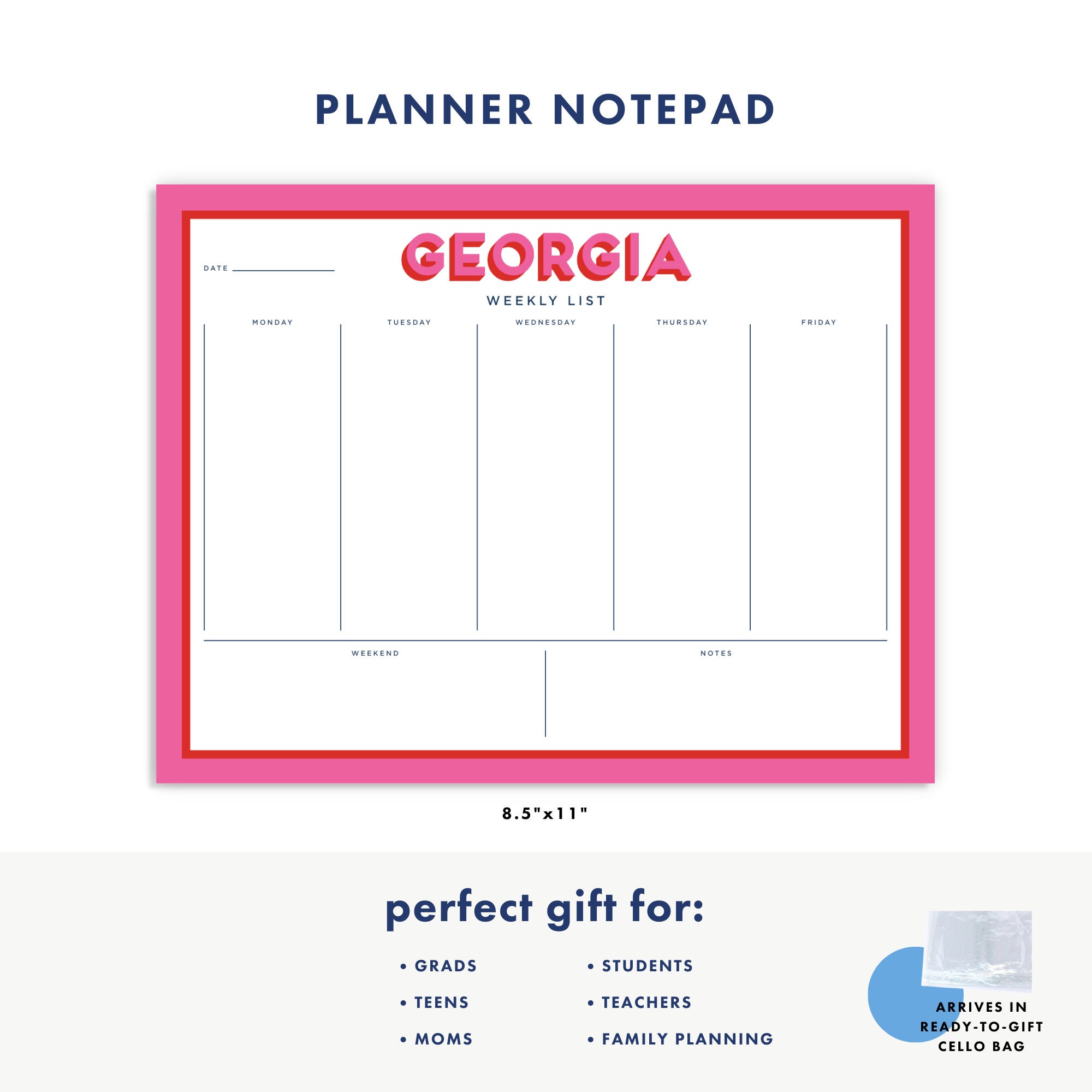 Custom Weekly Planner Notepad, Days of the Week Notepad, Monogram ...