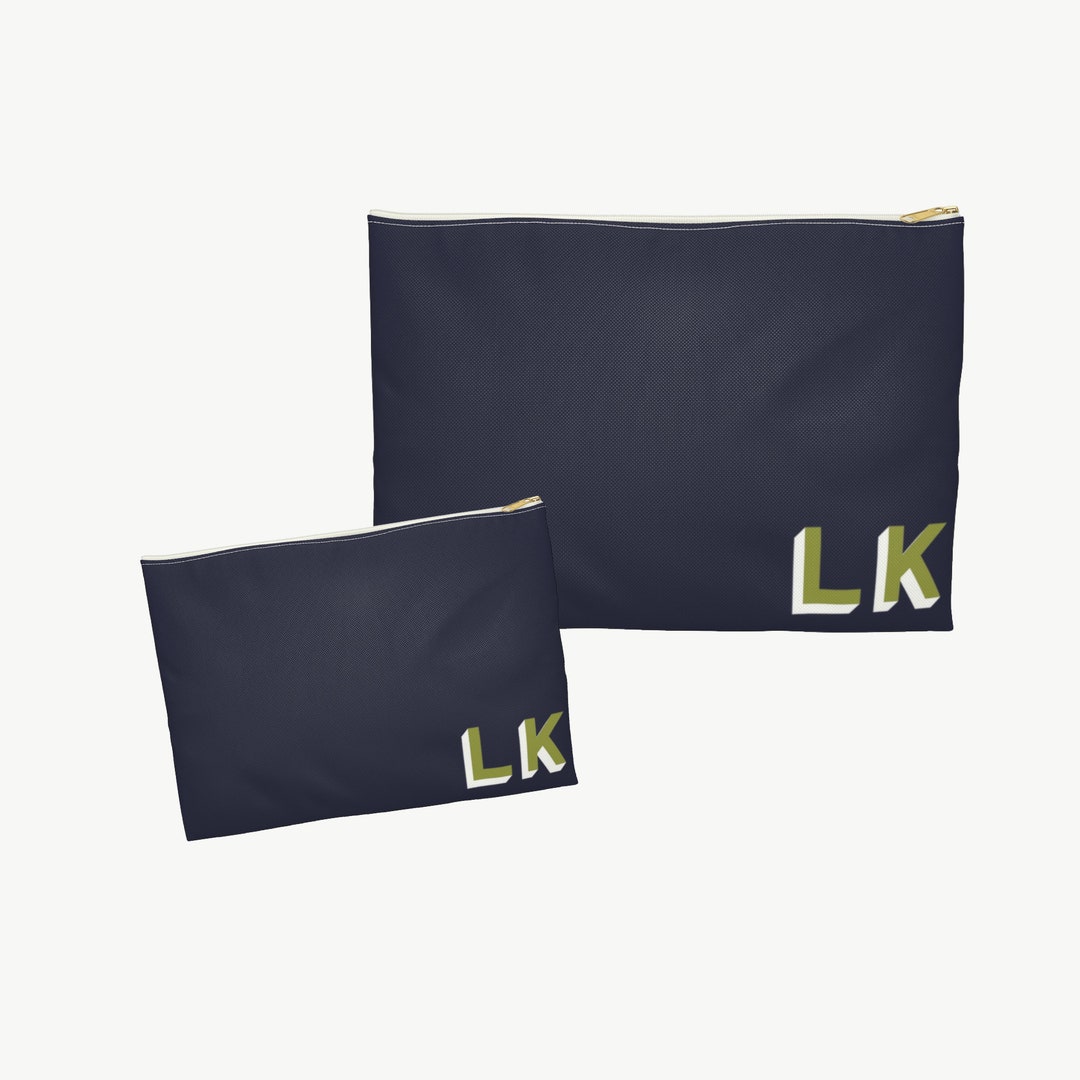 Navy Canvas Small Monogram Monogram Custom Makeup Bag Set, Monogram ...