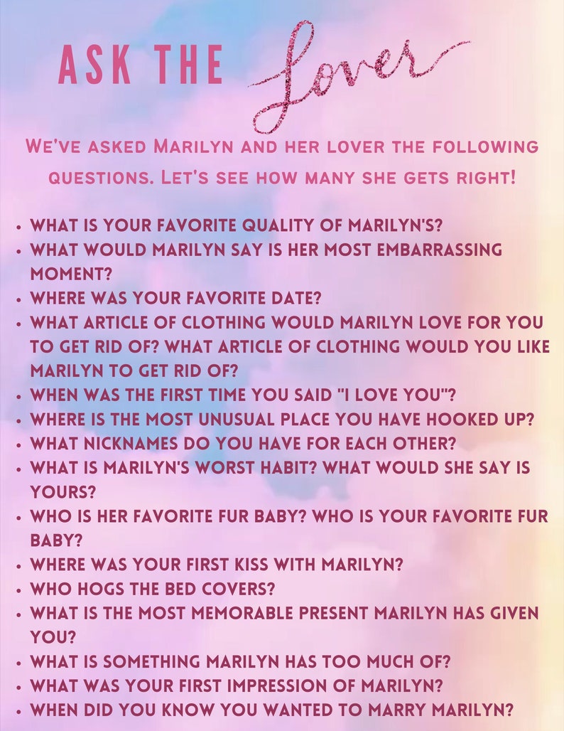 Taylor Swift-"ask the Lover" Game for Bacheloretty Party - Etsy