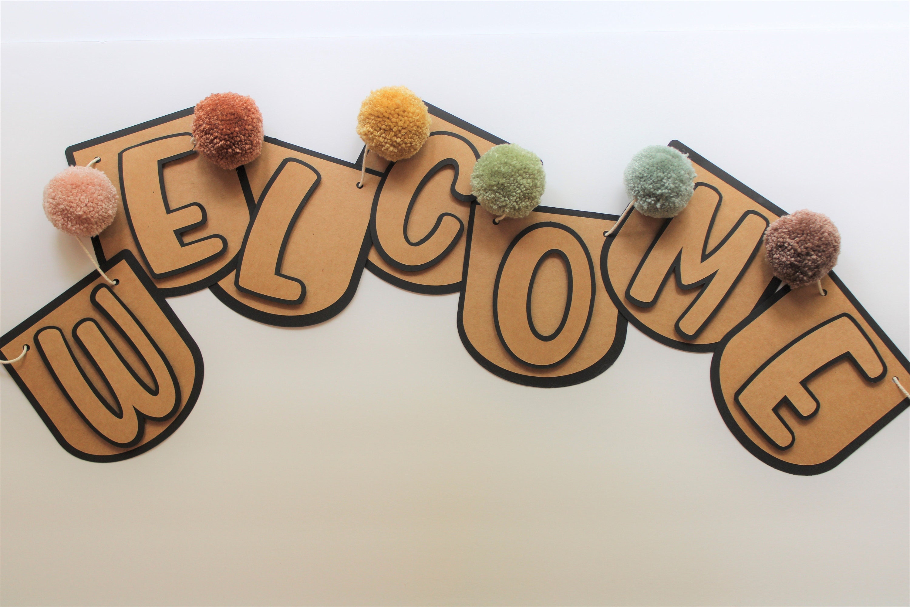 Rainbow Boho Welcome Banner Rainbow Pom Pom Welcome Banner Earth Tone ...