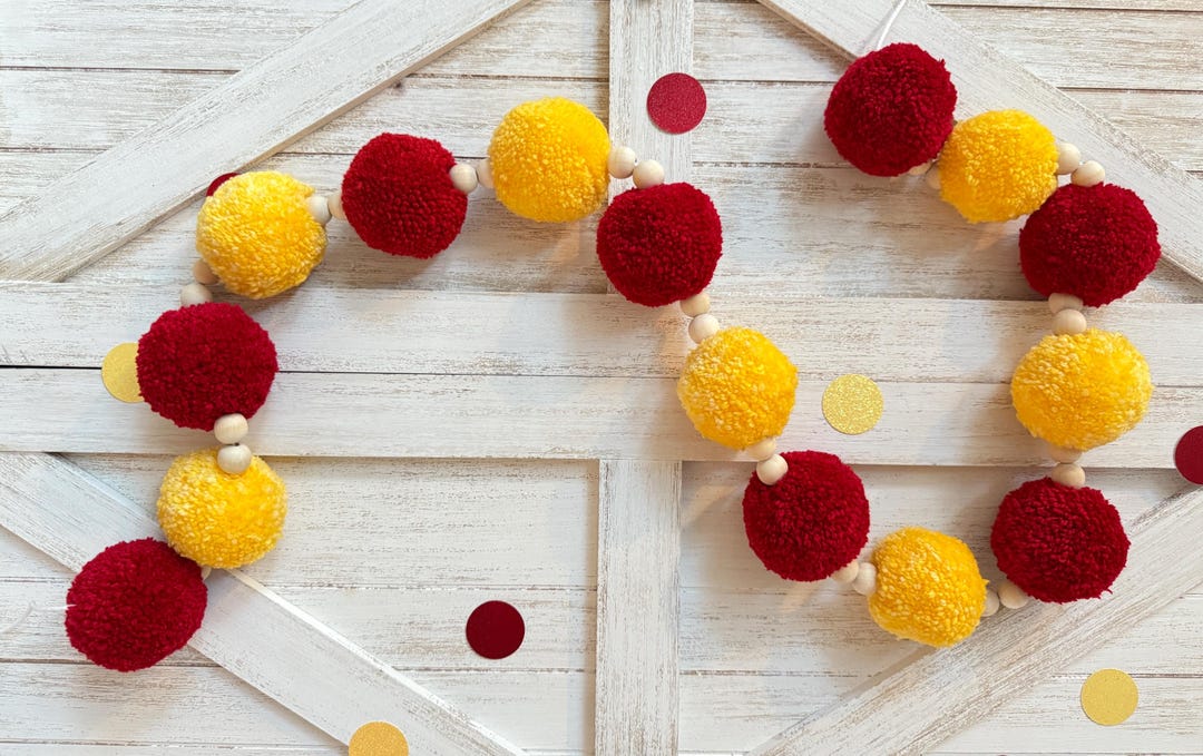 KANSAS CITY Football Inspired Red and Yellow Pom Garland-kc Inspired ...