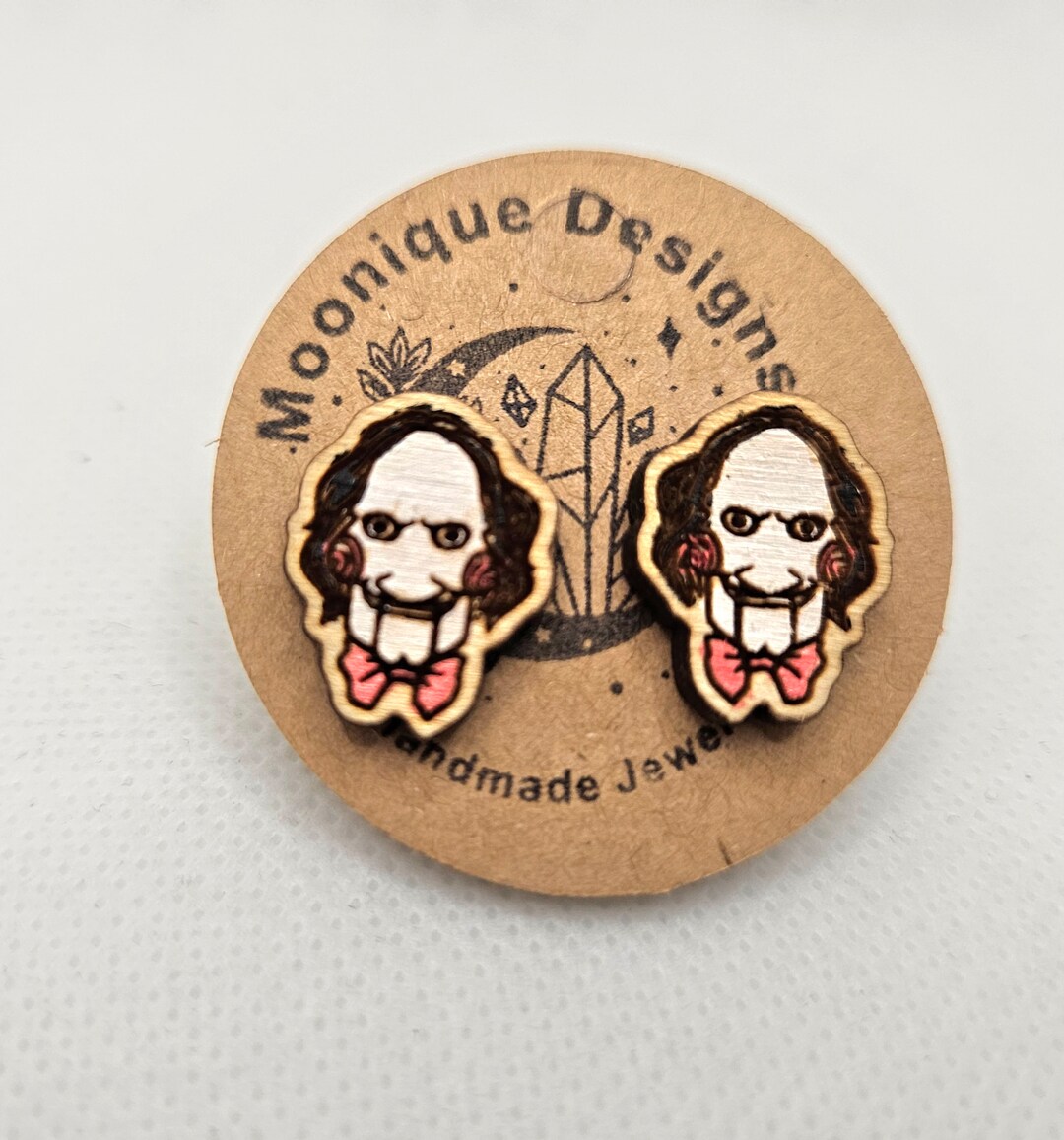 Scary Puppet Wooden Stud Earrings - Etsy