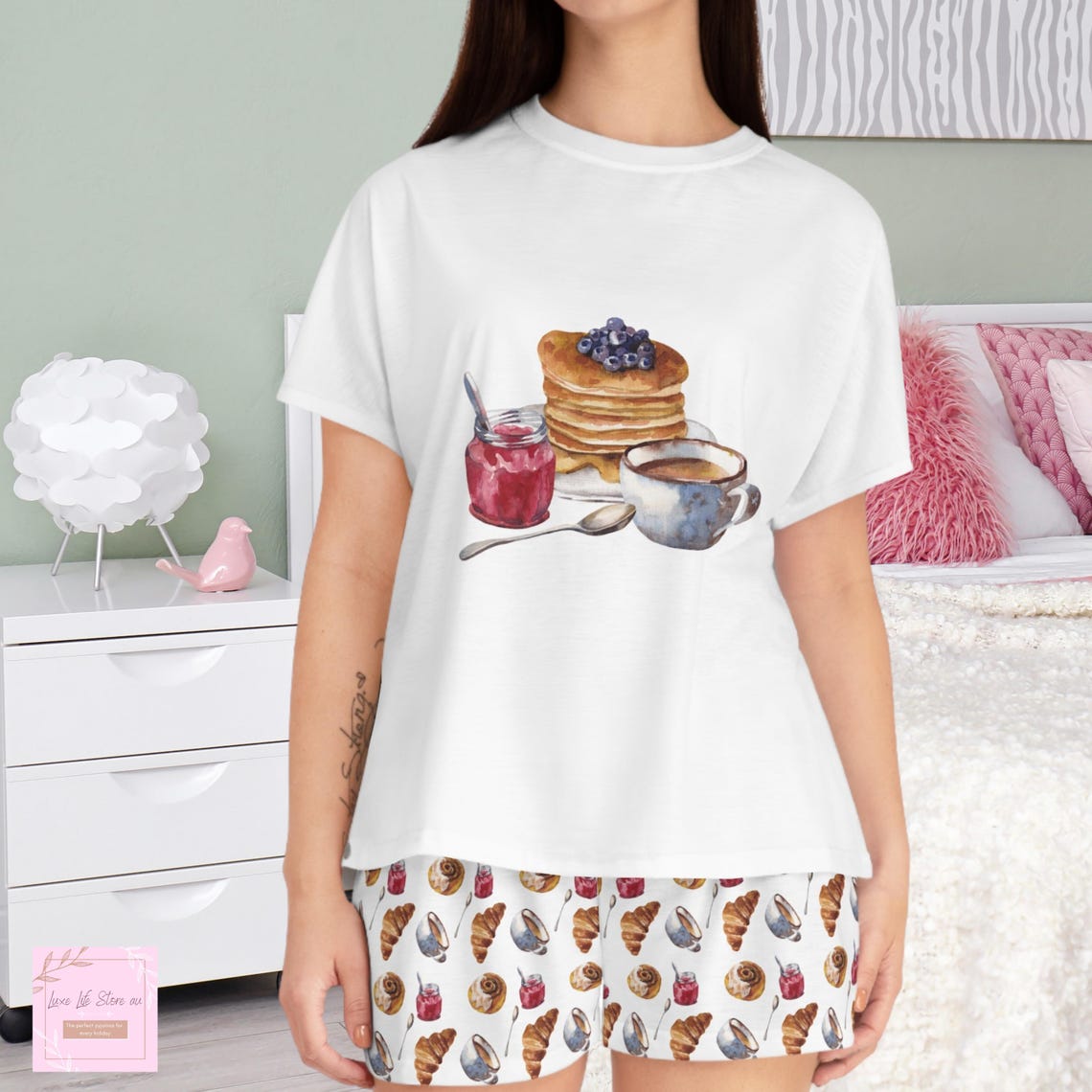 Cute Breakfast Croissant Pajama Set Travel Gift Europe Trip Chefs Kiss ...