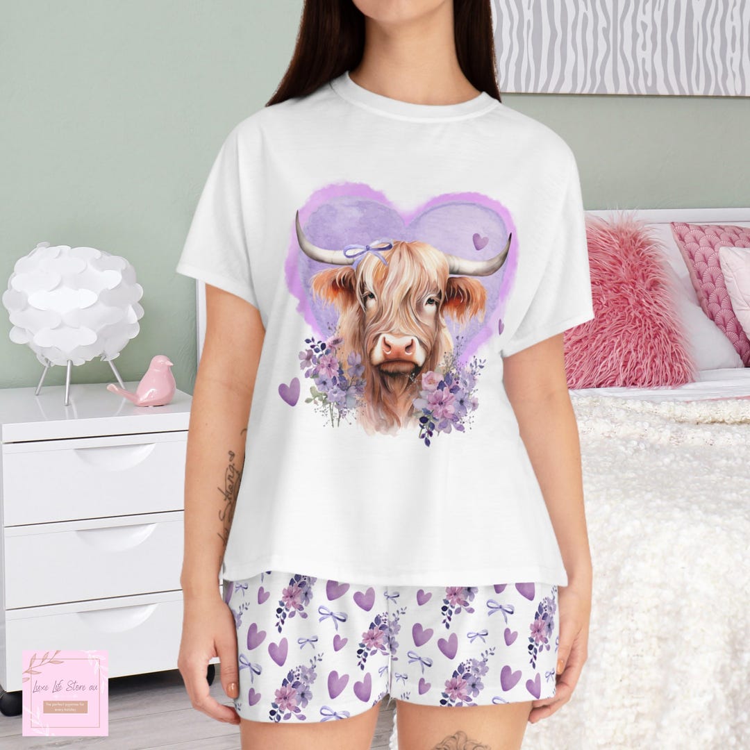 Pajama Set Cute Valentine Highland Cow Pjs, Valentines Pyjamas, Pyjama ...