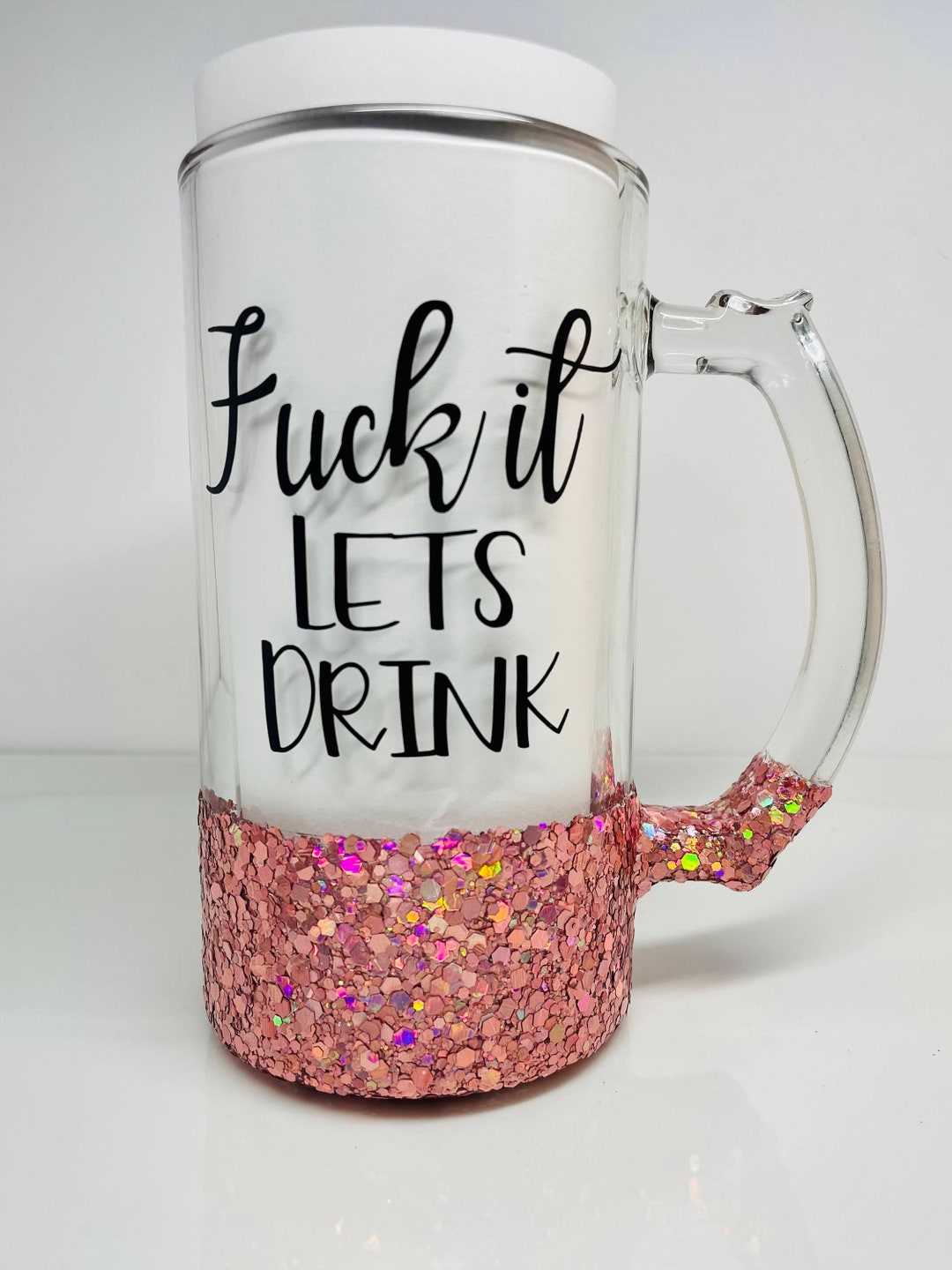 Fuck It Let’s Drink Beer Mug, Glitter Glass Stein, Personalized Gift ...
